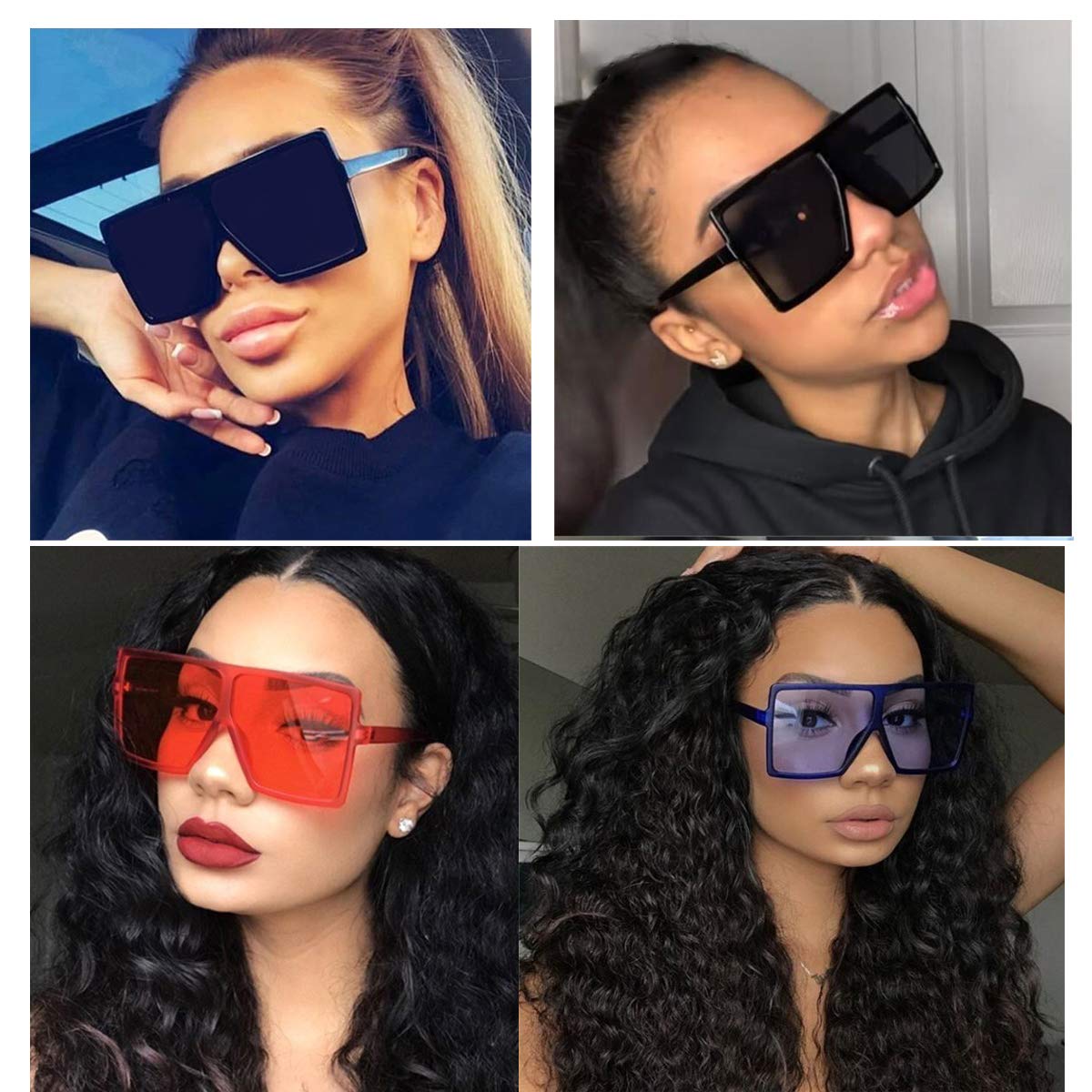 ENSARJOE Square Oversized Sunglasses for Women Men Flat Top Fashion ShadesUV Protection