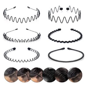 camkong 6pcs metal headbands for men headbands women wavy hairband spring hair hoop sports fashion hair bands unisex black elastic non slip simple headwear accessories