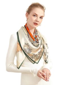 grace scarves 100% silk scarf, extra-large, emperor's phoenix, ivory w green trim