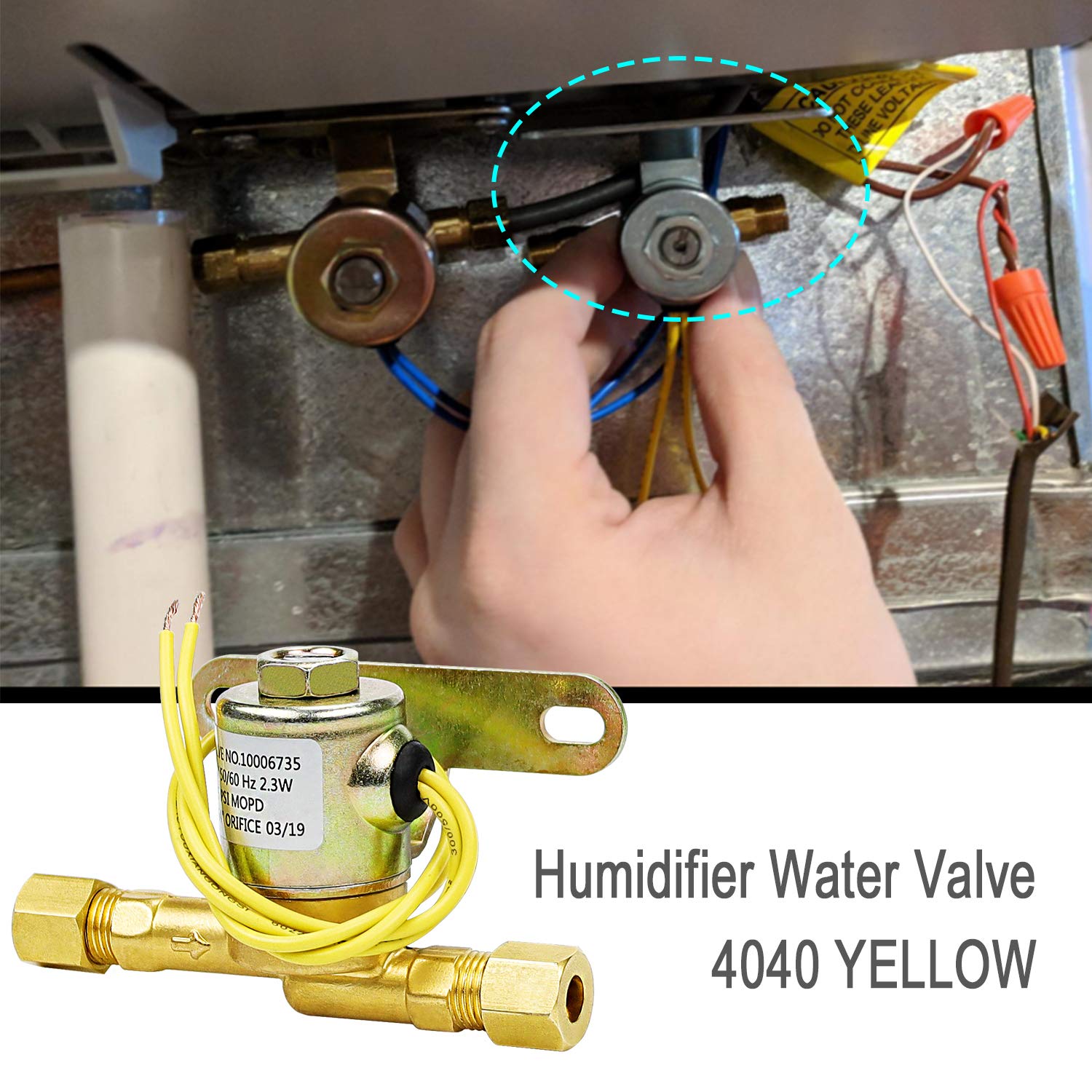 Humidifier Water Solenoid Valve 4040 for Aprilaire Whole House Humidifier 400 400M 500 500M 600 600M 558 550A 550 568 560A 700M 768 760A 760| 24 Volts | 2.3 Watts | 60 HZ-Yellow by TOMOON