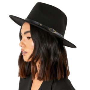 fedora-hats for women-men vintage flat-wide-brim felt-jazz-hat cotton-blend panama-hat medium/large black