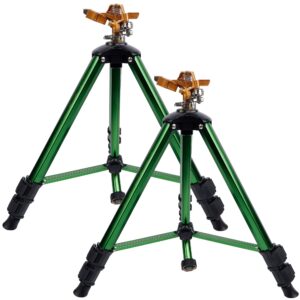 twinkle star impact sprinkler on tripod base, quick connector and product adapter set, 360 degree coverage, 2 pack