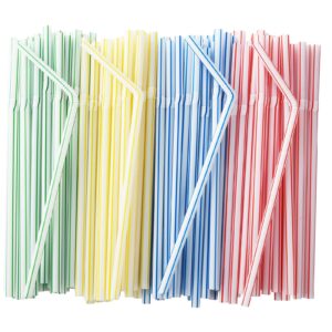 alink 500-pack striped flexible drinking straws, plastic disposable bendy straws - 7.75" x 0.23"