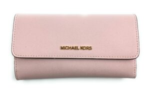 michael kors women's jet set travel large trifold wallet (powder blush)