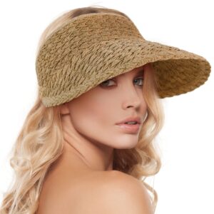 sun visor hats for women wide brim womens beach hat sun hat for women straw hat sun hat womens golf visor hats for women straw floppy hat, brown