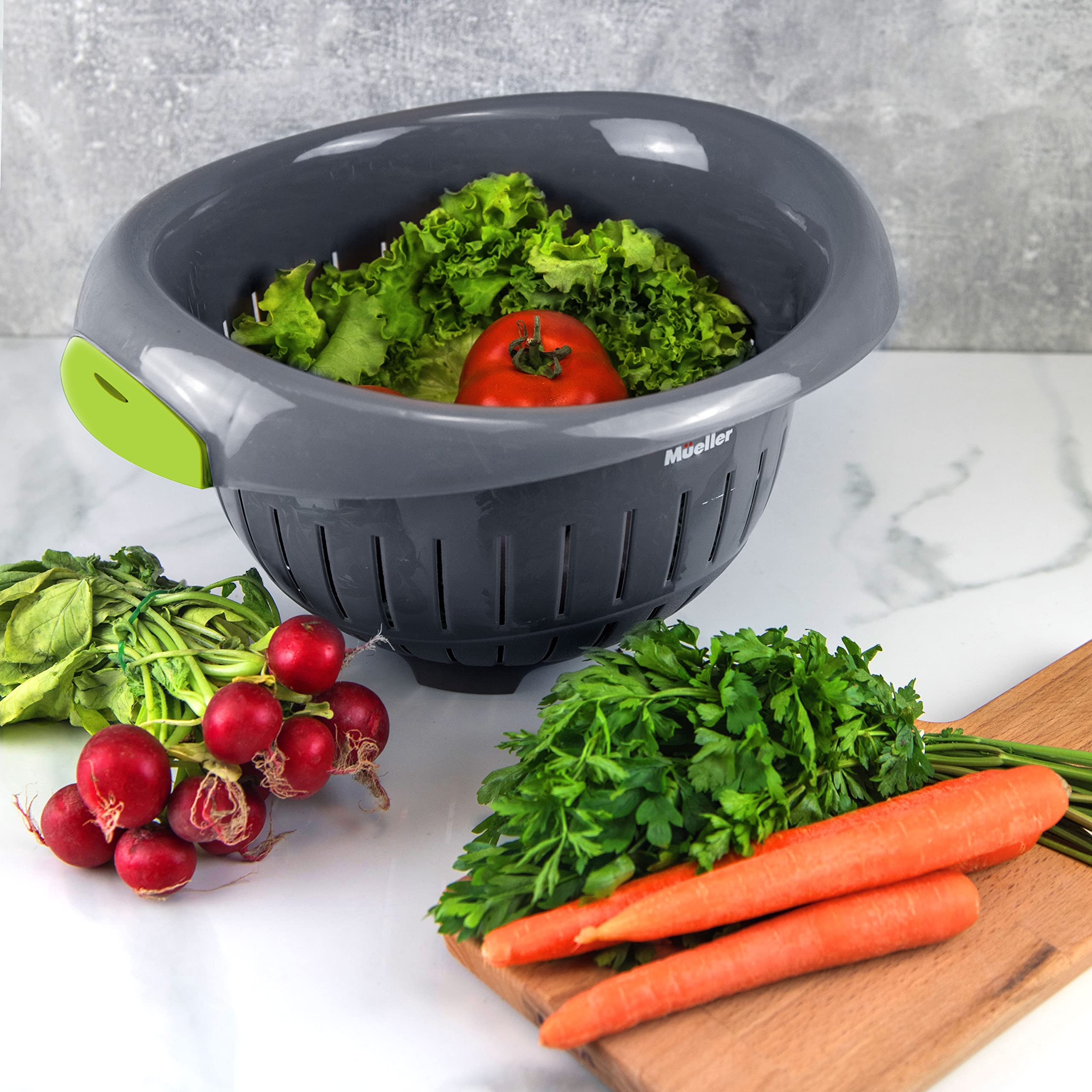 European Made Plastic Colander/Strainer, Heavy Duty Deep for Draining Pasta, Lettuce, Vegetables and Fruit, Dishwasher Safe, Grey