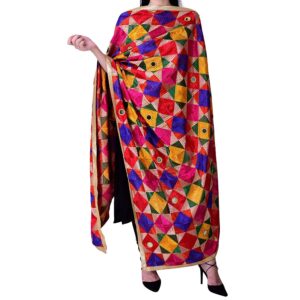 Phulkari Dupattas for Womens Hand Embroidered in Amritsar Punjabi Mirrors Fulkari Design