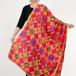 Phulkari Dupattas for Womens Hand Embroidered in Amritsar Punjabi Mirrors Fulkari Design