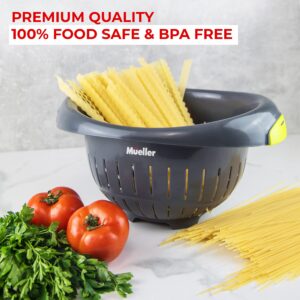 European Made Plastic Colander/Strainer, Heavy Duty Deep for Draining Pasta, Lettuce, Vegetables and Fruit, Dishwasher Safe, Grey