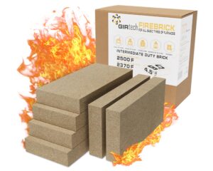 girtech usl intermediate fire brick 2500f pack of 6 fire bricks for internal lining heating units insulating warming layer for fireplace, steel furnace, wood stove, ceramic oven kiln, blacksmith forge