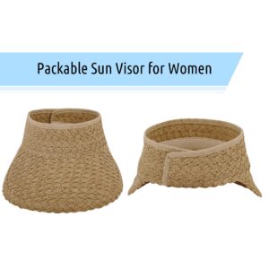 Sun Visor Hats for Women Wide Brim Womens Beach Hat Sun Hat for Women Straw Hat Sun Hat Womens Golf Visor Hats for Women Straw Floppy Hat, Brown