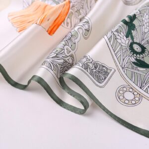 Grace Scarves 100% Silk Scarf, Extra-Large, Emperor's Phoenix, Ivory w Green Trim