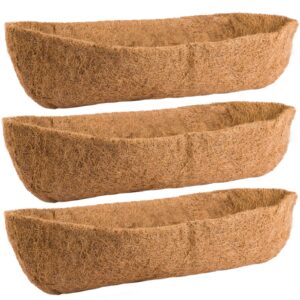 anphsin 3 pack coco liners for window planter box - 24 inch 100% natural coconut coir fiber liner replacement for deck flower box, garden railing fence trough, wall planter basket, vegetables pot