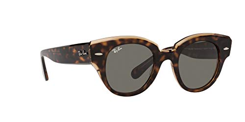 Ray-Ban Women's RB2192 Roundabout Round Sunglasses, Havana On Transparent Brown/Dark Grey, 47 mm