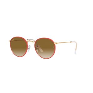 ray-ban rb3447jm round full color sunglasses, red on legend gold/clear gradient brown, 50 mm