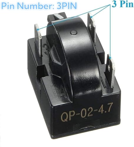 1Pcs QP-02-4.7 PTC Refrigerator Start Relay 3Pin Coolers Compressor Starter 4.7 Ohm with 1Pcs Refrigerator Overload Protector 1/2HP