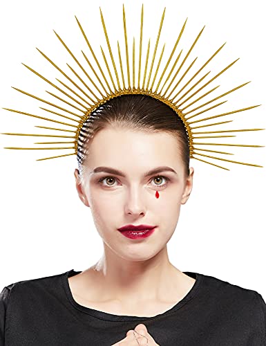 Fantherin Mary Halo Crown Headband Spiked Halo Crown Sunburst Goddess Headpiece for Cosplay Halloween Costume Party