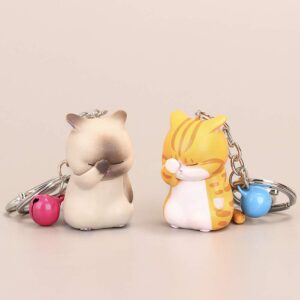 GAIORD Cat Keychain Charms, Key Ring Cute Key Chain Shy Chubby Kitten Trinket Bag Decor (Orange)