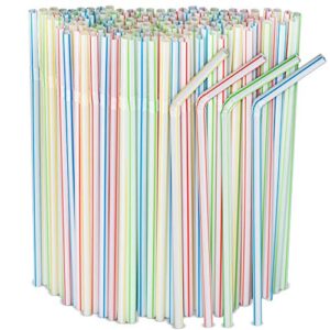 [500 pack] striped flexible plastic drinking straws disposable straw 8'' inches tall assorted colors