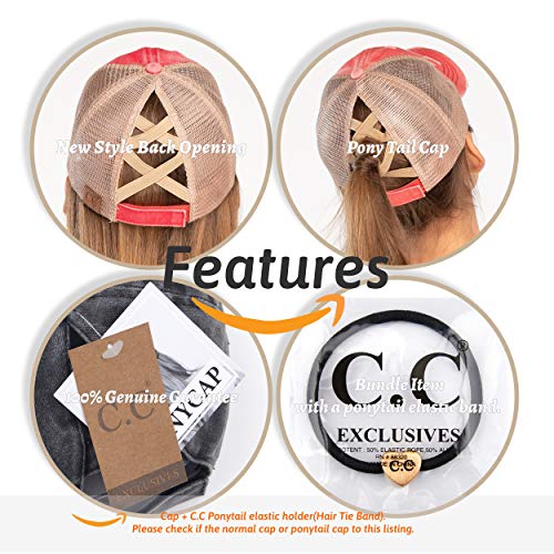 C.C Exclusives Washed Distressed Cotton Denim Criss-Cross Ponytail Hat Baseball Cap Bundle Hair Tie (BT-780)(BT-791) (A Elastic Band-Crystal Ombre Mermaid)