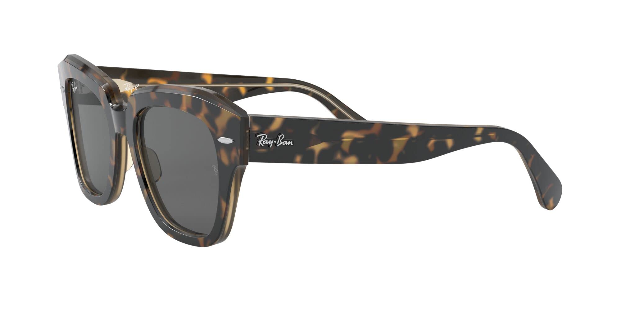 Ray-Ban RB2186 State Street Square Sunglasses, Havana On Transparent Brown/Dark Grey, 52 mm