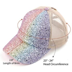 C.C Exclusives Washed Distressed Cotton Denim Criss-Cross Ponytail Hat Baseball Cap Bundle Hair Tie (BT-780)(BT-791) (A Elastic Band-Crystal Ombre Mermaid)