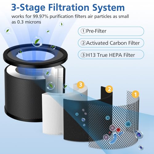 2 Pack H13 True HEPA Replacement Filter, Compatible with TaoTronics TT-AP001 and VAVA VA-EE014, 3-in-1 H13 Grade True HEPA and Activated Carbon Filter