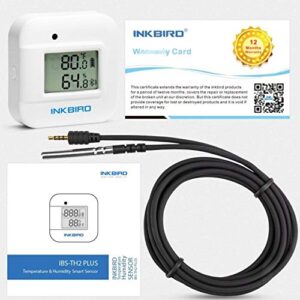 Inkbird Smart Thermometer Temperature and Humidity Monitor Hygrometer Indoor, Free APP for iOS and Android, IBS-TH2 Plus Version Supports External Temperature Probe and Digital Display.