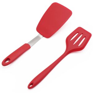 to encounter flexible silicone spatula set, nonstick rubber slotted turner, pancake flippers, heat resistant silicone turner spatula set, silicone cooking utensil set, dishwasher safe, set of 2