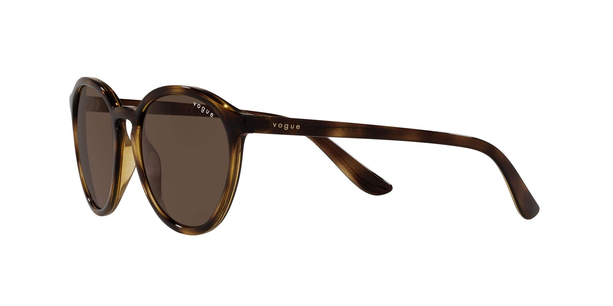 Vogue Eyewear Women's VO5374SF Low Bridge Fit Round Sunglasses, Dark Havana/Dark Brown, 55 mm