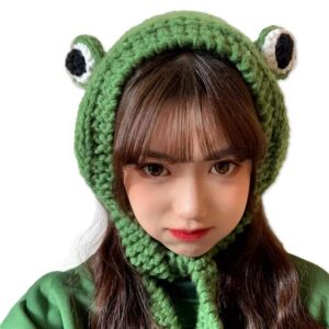 cnorialy frog headband hat cute crochet knitted headband outdoors big eye frog cap earflap ear protective