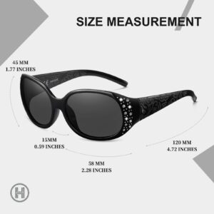 HAOLOTA Retro Polarized Sunglasses for Women, Rhinestone Wrap Around Sunglasses with UV400 Protection