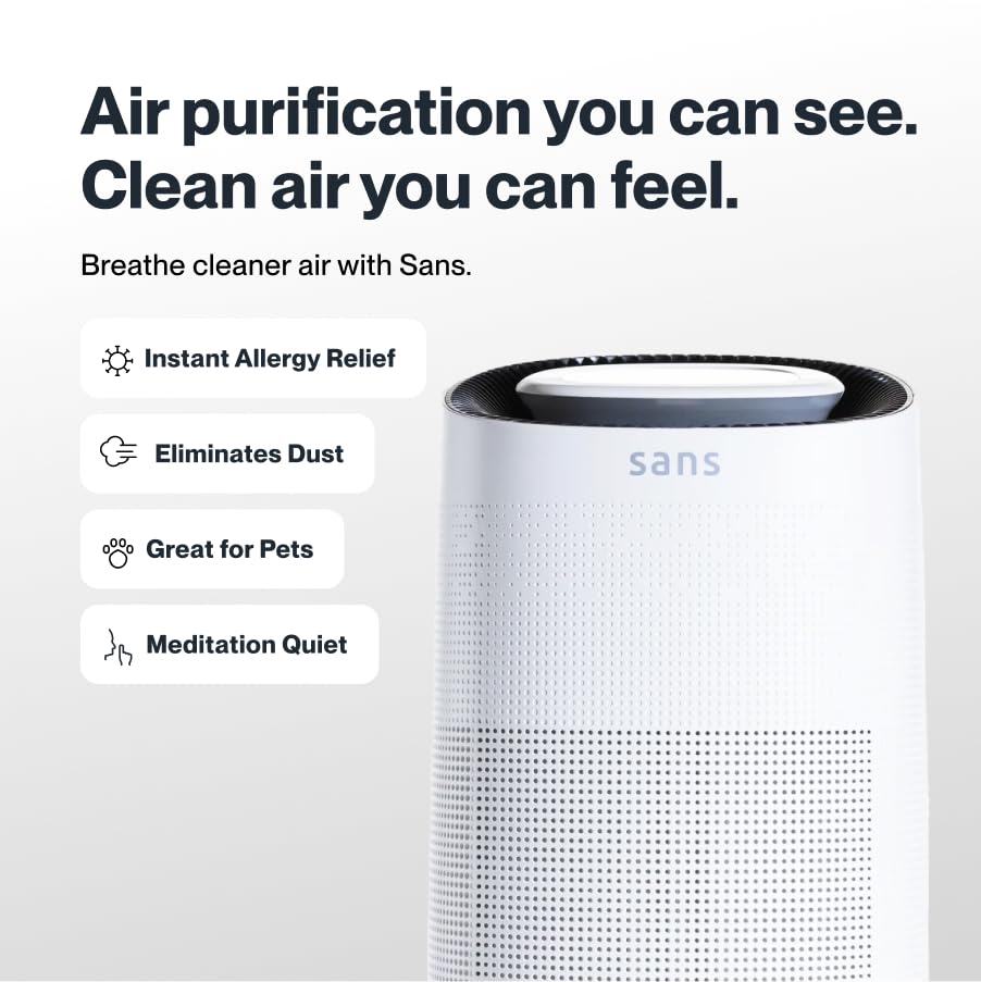 Sans HEPA 13 Air Purifier - White - 1560ft² Ultra-Quiet Home Air Purifier, Pre-Filter, Activated Carbon, UV-C Light, Protect from Odors, Smoke, Pollutants, Allergens, Dust, Dander, Harmful Chemicals