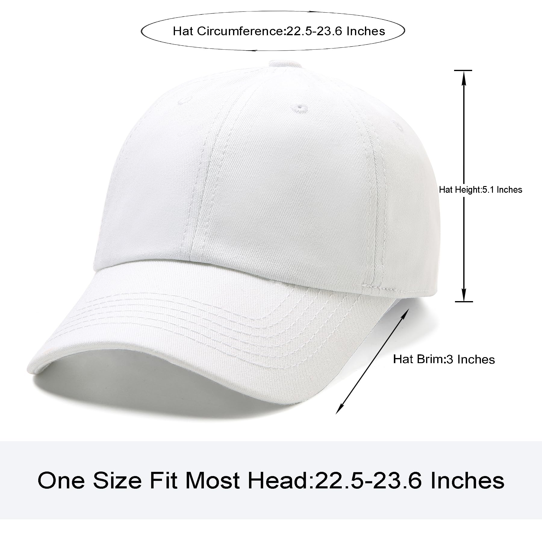 Lanzom Men Women Adjustable Baseball Cap Vintage Cotton Washed Distressed Hats Twill Plain Dad Hat with Ponytail (White, One Size)