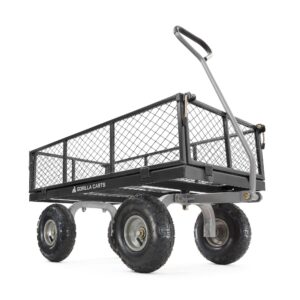 gorilla carts 800 pound capacity steel utility cart, flatbed dolly gardening cart outdoor yard wagon with tow handle and removable sides, grey