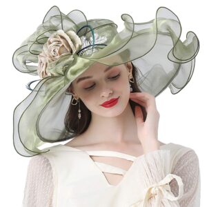 ORIDOOR Women Organza Fascinator Church Derby Hat Floral Tea Party Wedding Hat (013F Green) One Size …