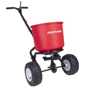 earthway 2600a-plus 40 lb (18 kg) walk-behind broadcast fertilizer spreader, garden seeder, salt spreader with 9 inch pneumatic tires, made in america