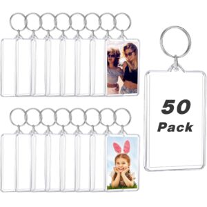 yaomiao acrylic photo frame keychain holder photo picture insert blank keyring for diy craft(2 x 3 inch,50 pieces)