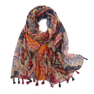 yeieeo boho scarf for women lightweight floral printed scarf fall winter fashion fringed scarves wraps shawl (floral 12)