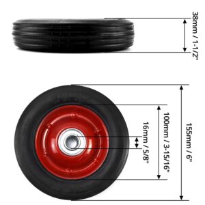 QWORK 2 Pack 6" x 1.5",5/8" Axle, Premium Rubber Wheel with Ball Bearing, Hand Truck Wheel, Capacity up to 132 lbs