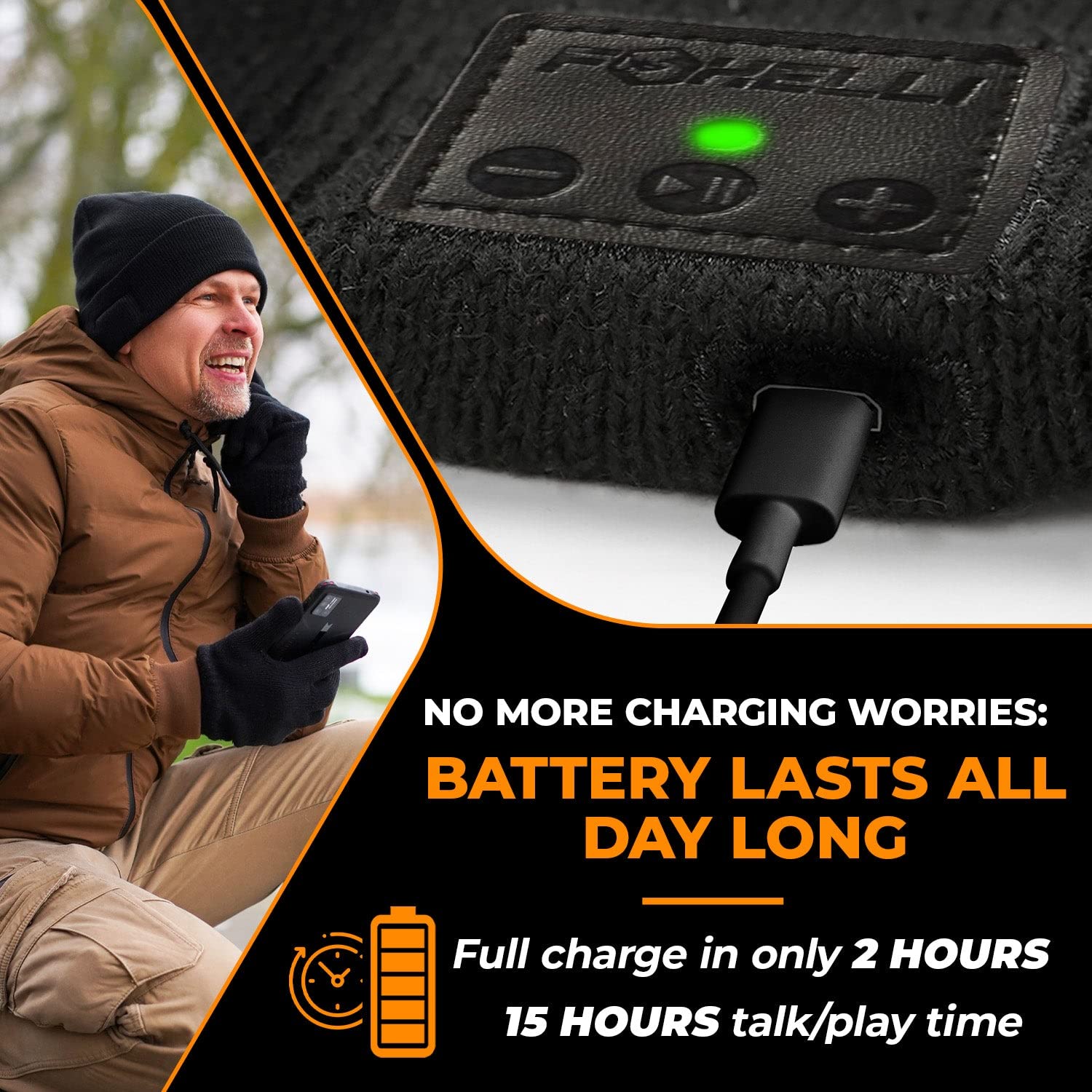 Foxelli Bluetooth Beanie – Wireless Beanie Hat with Headphones for Men & Women Black