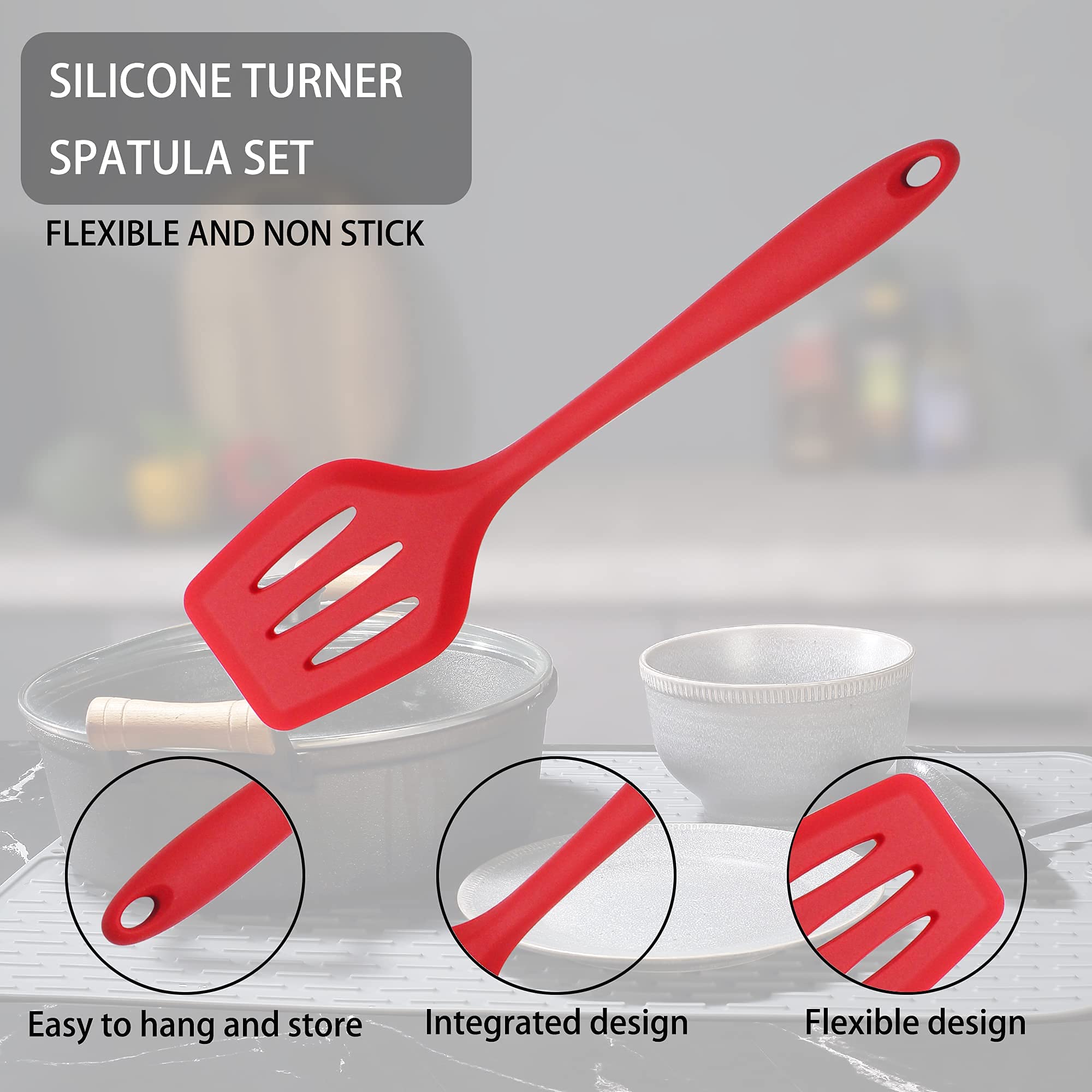 To encounter Flexible Silicone Spatula Set, Nonstick Rubber Slotted Turner, Pancake Flippers, Heat Resistant Silicone Turner Spatula Set, Silicone Cooking Utensil Set, Dishwasher Safe, Set of 2