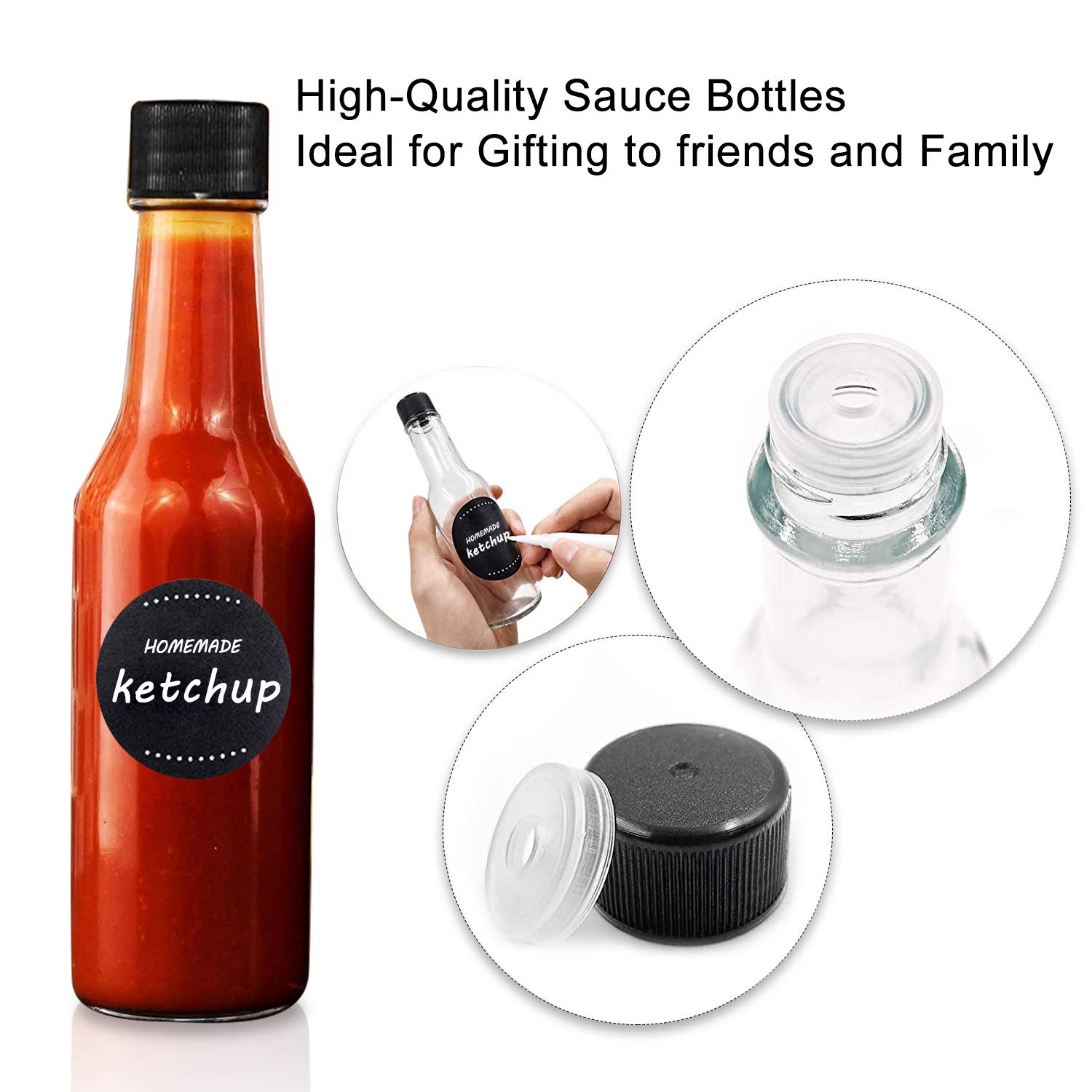 Accguan 5oz / 150ml Hot Sauce Bottles Glass Bottle Clear Oil Bottle for Kitchen- 25 Pack