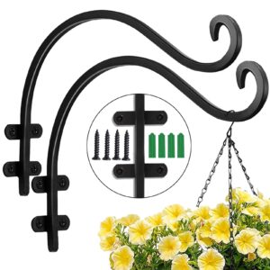 maosen 16 inch plant hangers outdoor 2 pack black, heavy duty plant hanging bracket hook for flowers baskets planter pots bird feeder lanterns wind chimes outdoor indoor