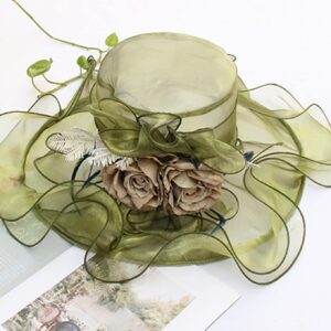 ORIDOOR Women Organza Fascinator Church Derby Hat Floral Tea Party Wedding Hat (013F Green) One Size …