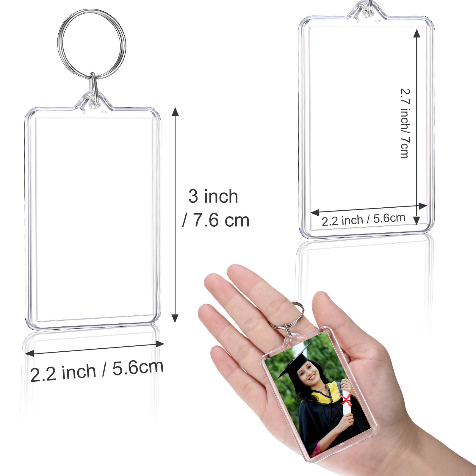 Yaomiao Acrylic Photo Frame Keychain Holder Photo Picture Insert Blank Keyring for DIY Craft(2 x 3 Inch,50 Pieces)