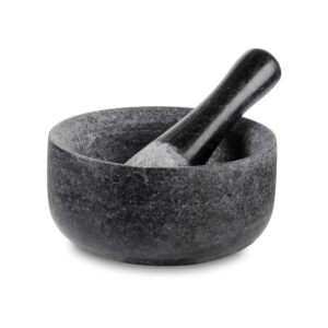 velaze large mortar and pestle set, 100% granite, natural unpolished, herb crusher, spice grinder, stone grinder bowl for making guacamole and pesto, 6.3 inch pestle size