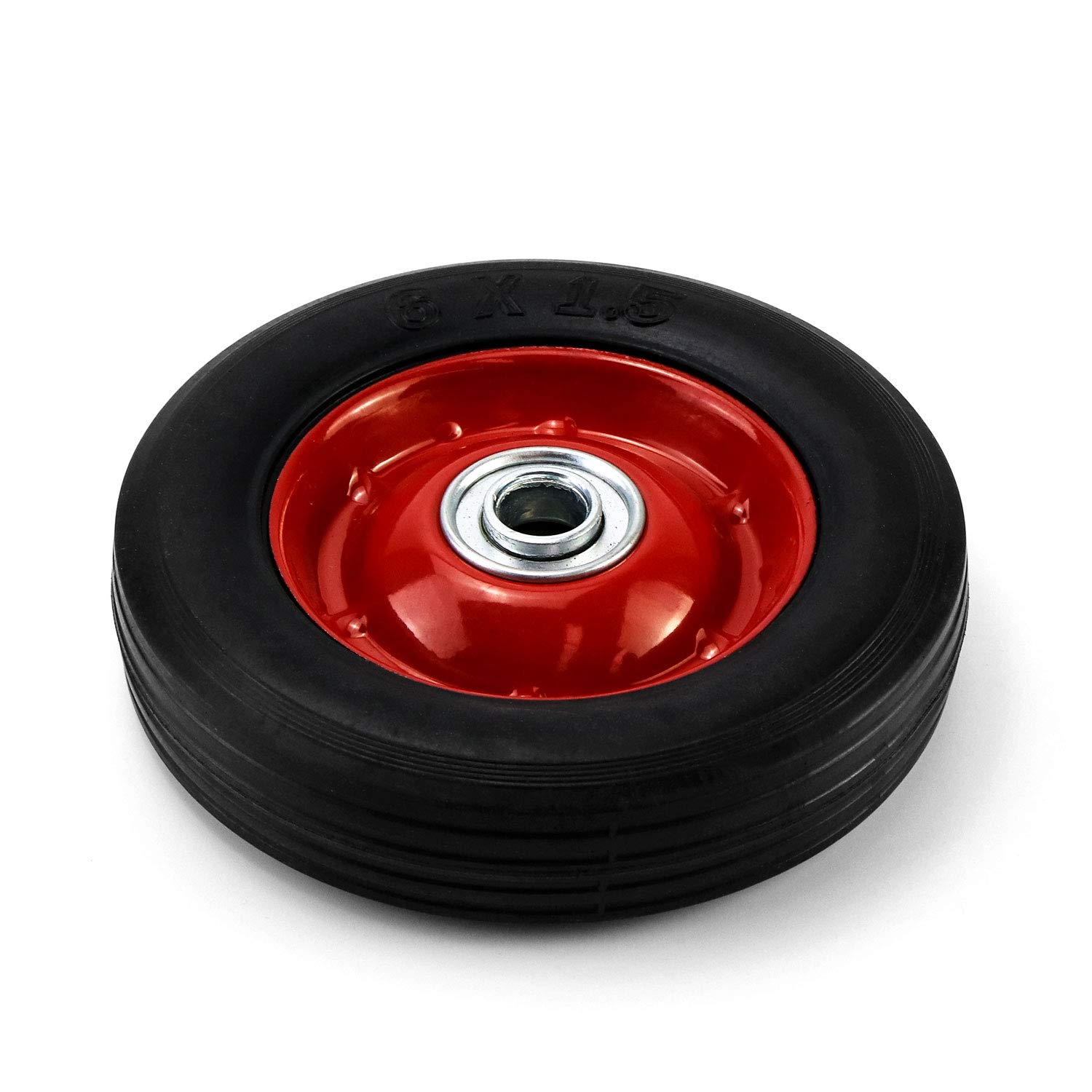 QWORK 2 Pack 6" x 1.5",5/8" Axle, Premium Rubber Wheel with Ball Bearing, Hand Truck Wheel, Capacity up to 132 lbs