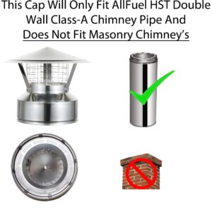 AllFuel HST Rain Cap with 3/4" Spark Arrestor for 6" Diameter 304 Stainless Steel All Fuel Class-A Double Wall Insulated Chimney Pipe