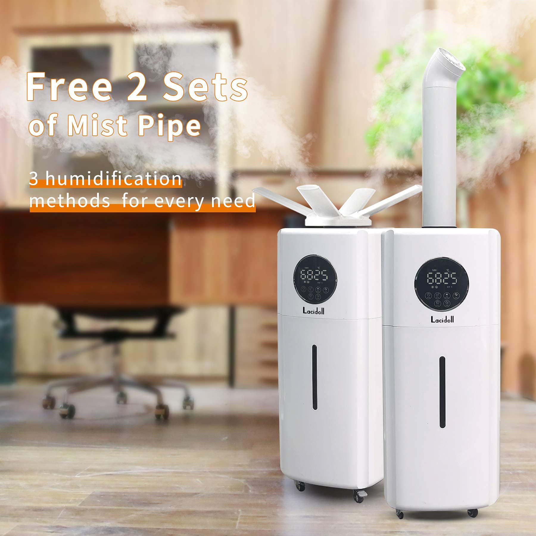 LACIDOLL Humidifiers for Large Room Whole House Humidifier for Home 2000 sq.ft, 5.5Gal Cool Mist Top Fill Humidifier Floor Humidifier 21L 2000ML/H Dual 360° Nozzles 3 Speed